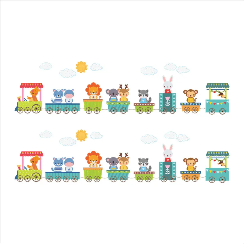 Cartoon Animal Car Train Wall Stickers For Kids Rooms Children's Wall ...