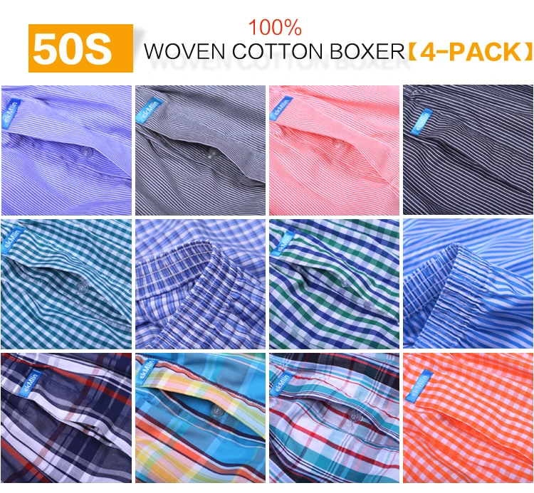 Sous-vêtement - Homme - Lot de 4 boxers en coton tissé - Carreaux - Fil ...