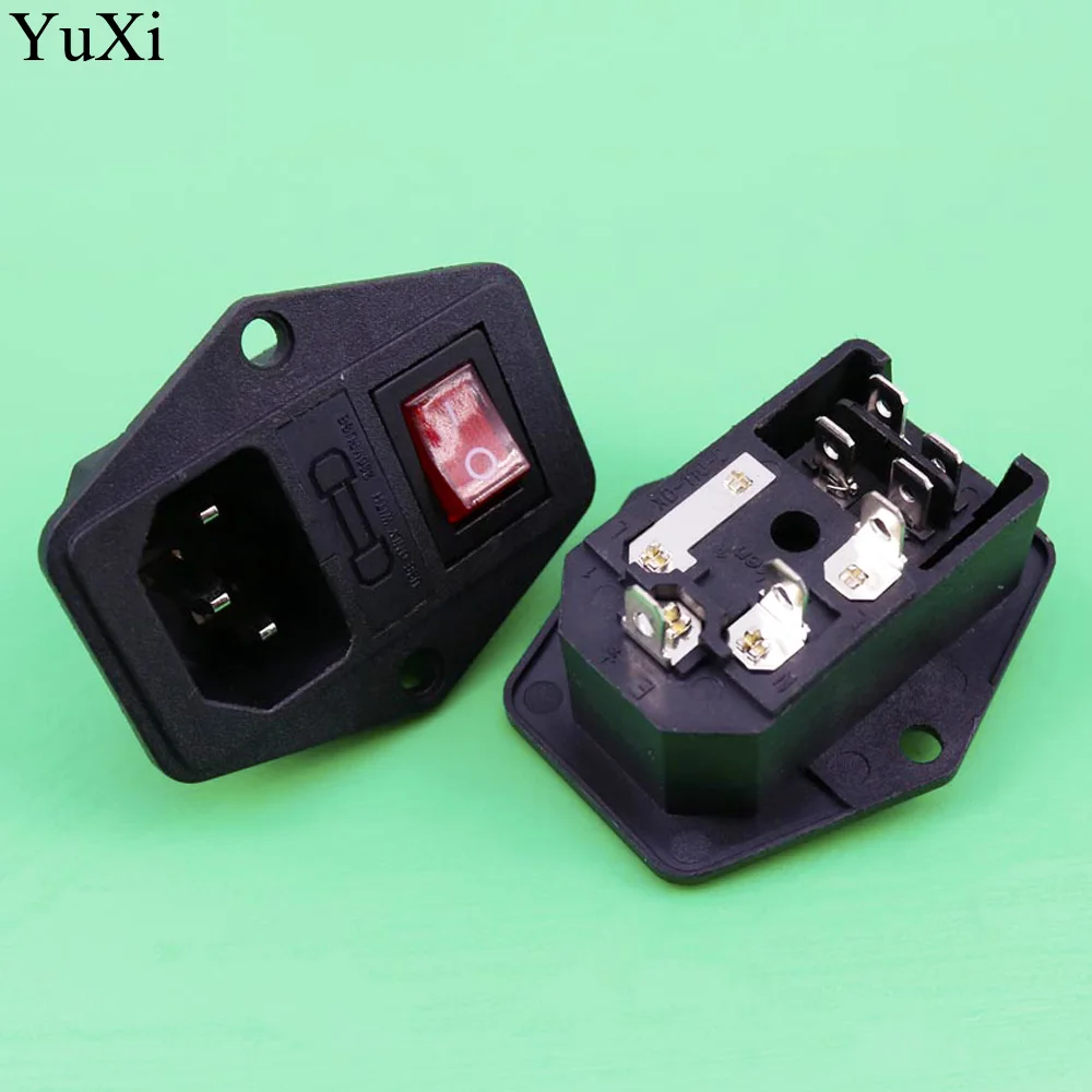 YuXi 3 Pin IEC320 C14 Inlet Module Plug Fuse With ON OFF Red Light ...