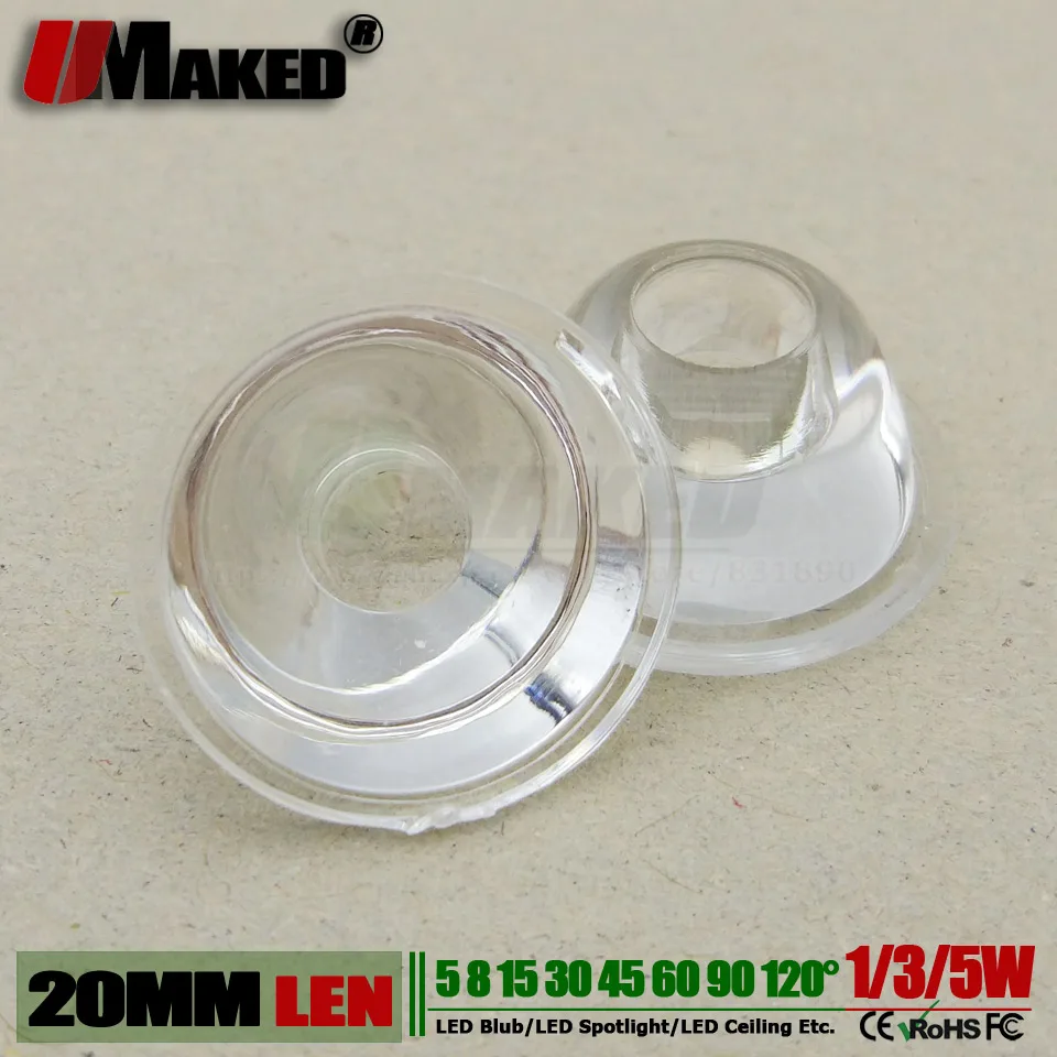 20MM LED Lens 1W 3W 5W High power light beads lense 5 8 10 15 30 45 60 ...