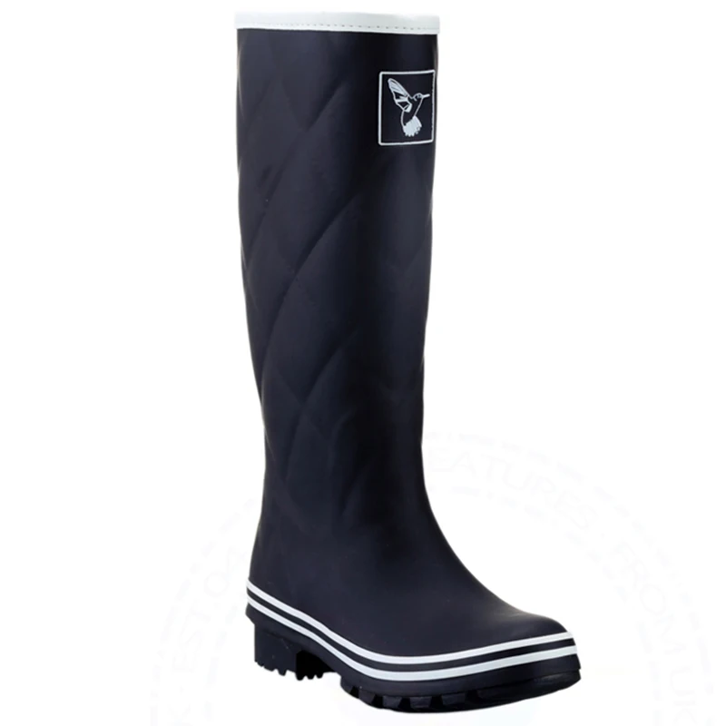 Women Tall Rubber Riding Boots Women Black Diamond Lattice Waterproof ...