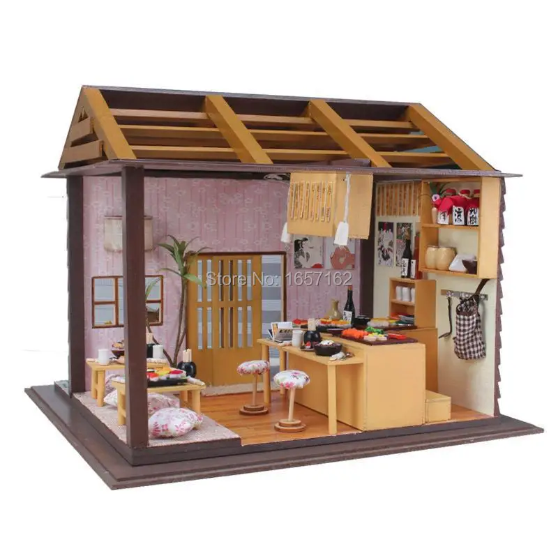 Sakura Sushi Bar Japanese zakka style DIY Doll house 3D Miniature LED ...