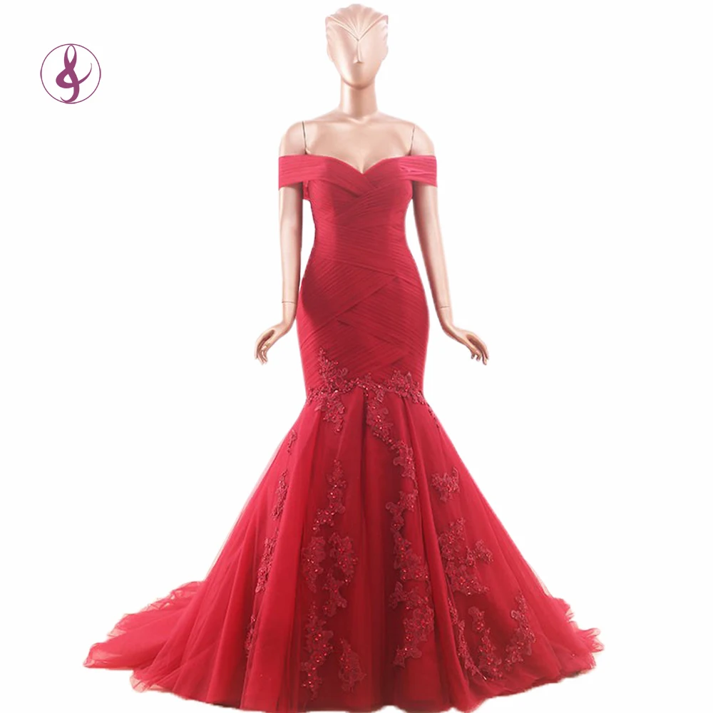 Rsm66201 Fish Tail Eveing Dress Red Appliqued Lace Off The Shoulder ...