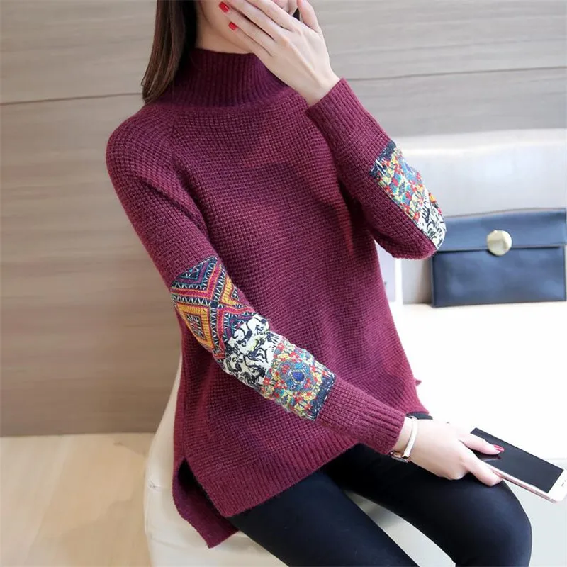 National Style Casual Loose Oversized Basic Sweater Woman Autumn Winter
