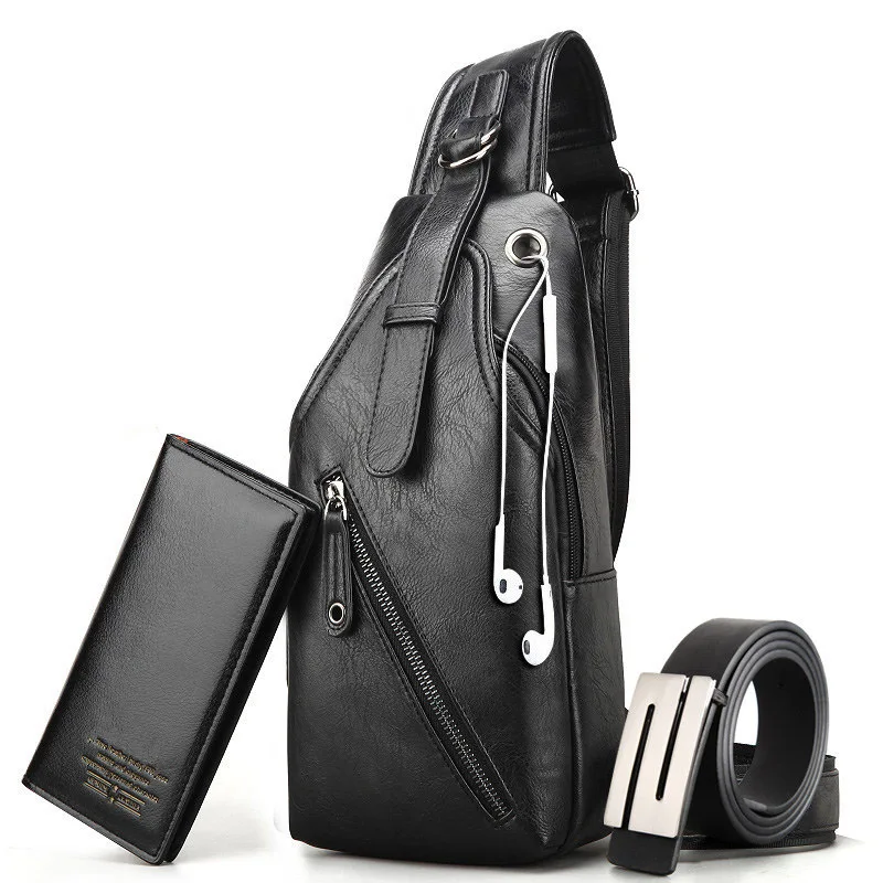 Men's Chest Bag Casual Shoulder Bag Messenger Bag Chest Small Leather ...