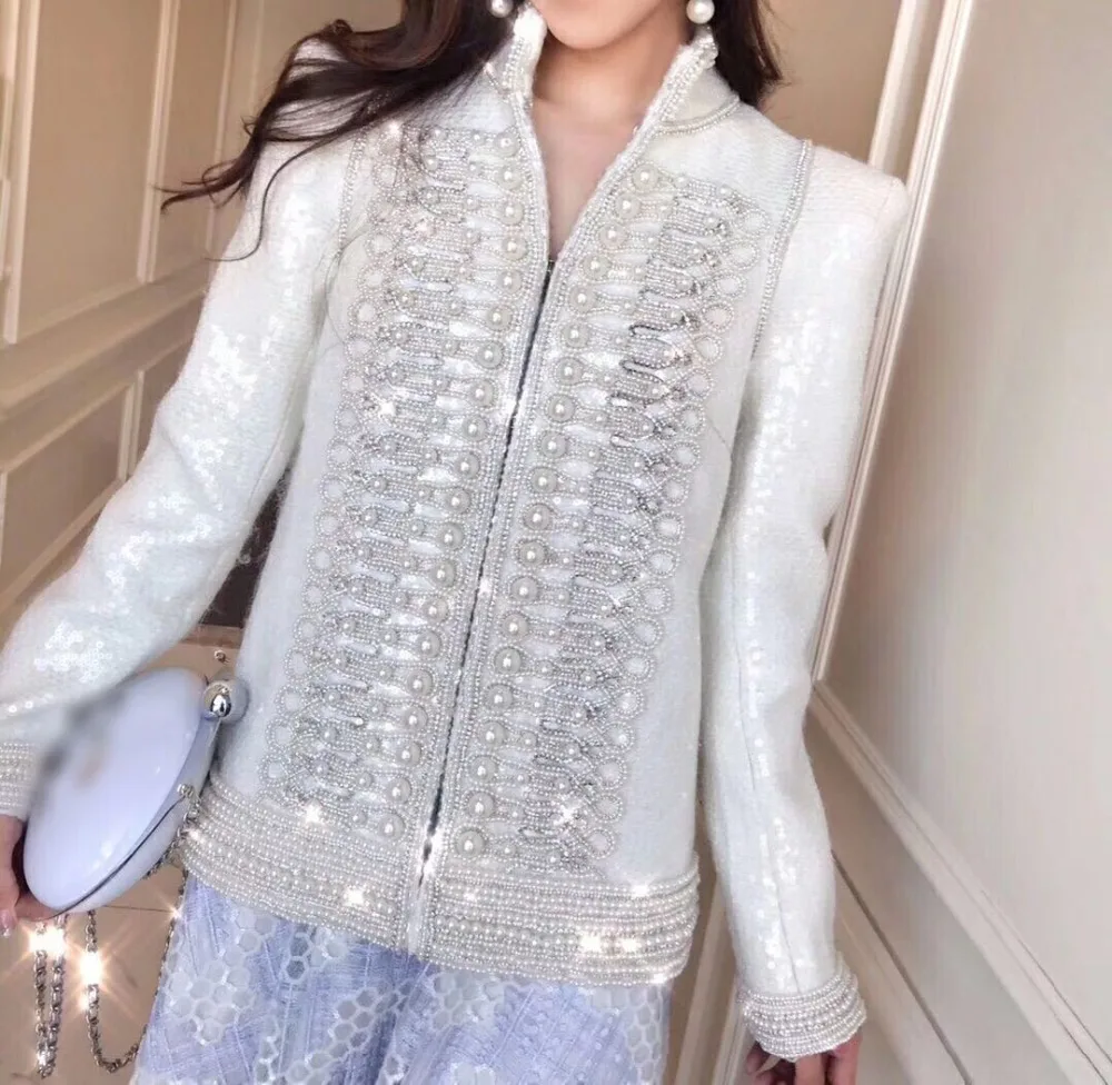 Cakucool Women Full Sequins Luxury Jacket Spring Autumn Party Elegant