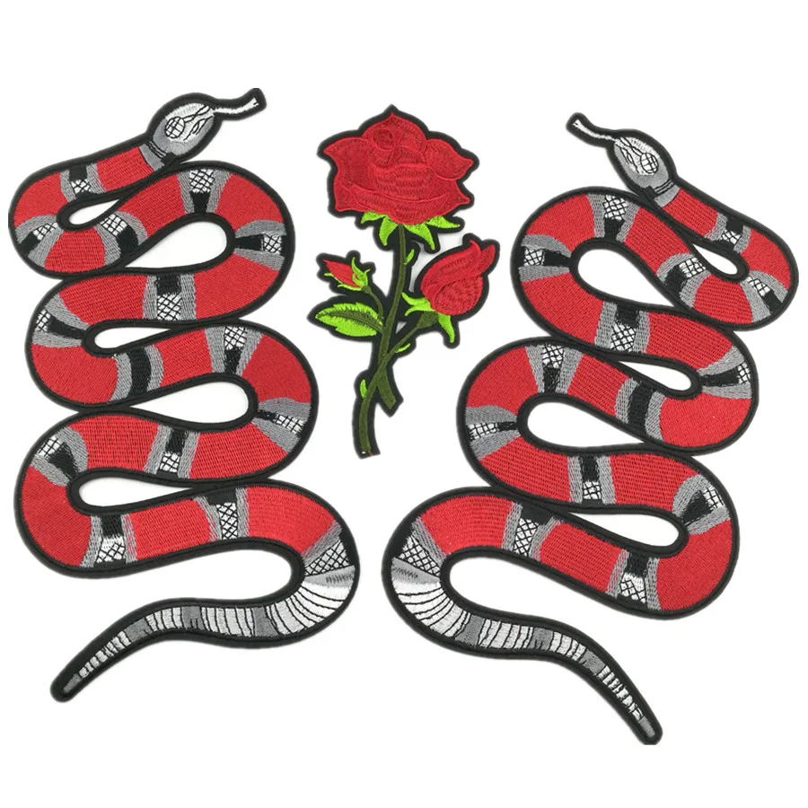 3 pcs Mix Large Snake And Red Rose Applique Black Sequin Applique ...