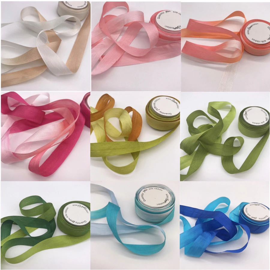 13mm variegated color 100% pure silk woven double face silk ribbons for ...