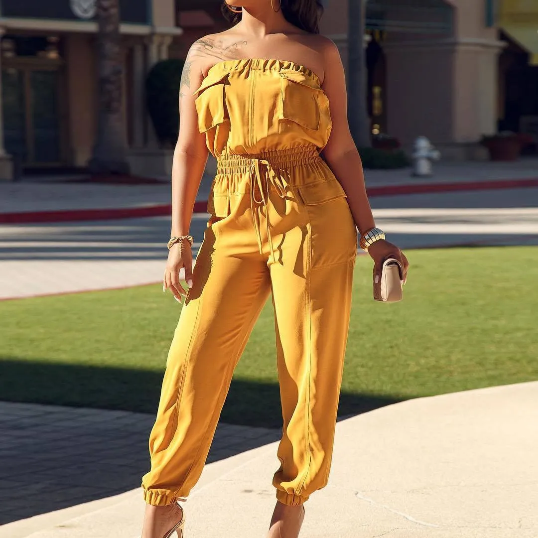 Women Sexy Off Shoulder Sleeveless Loose Jumpsuits Solid Slash Neck