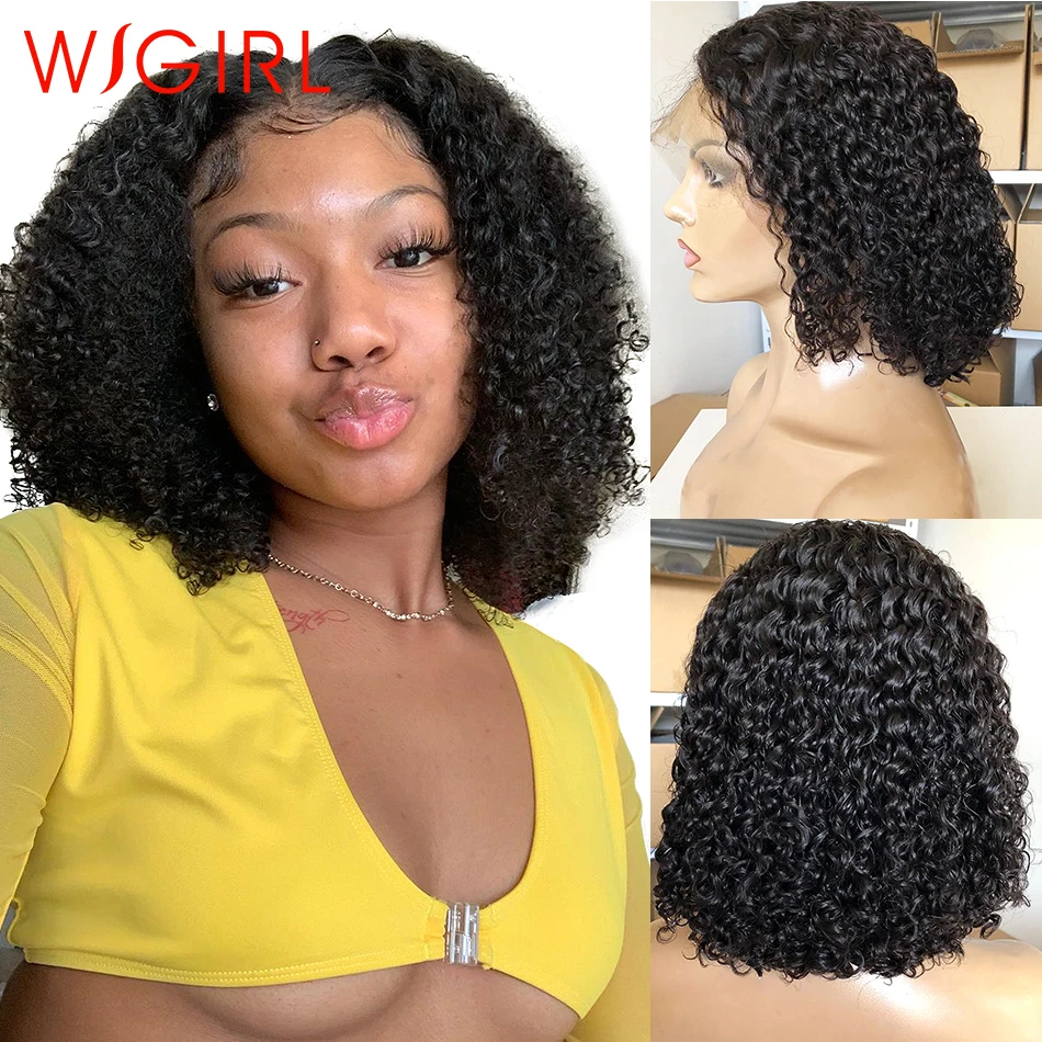 13x6 Malaysian Deep Wave Short Lace Front Human Hair Wigs Bob Afro
