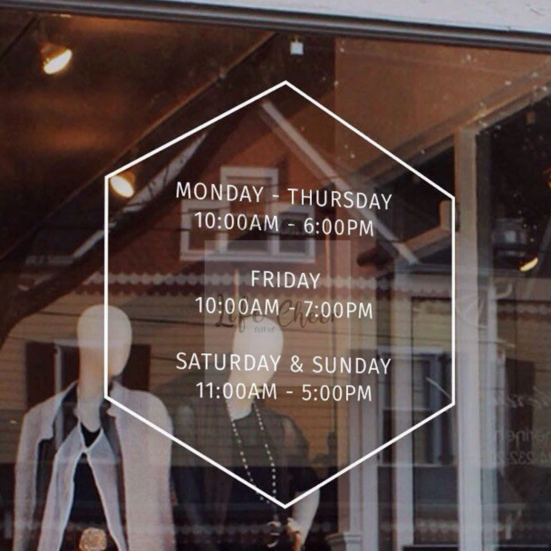 Customized Work Hours Vinyl Decal Shop Store Window Sticker Wroking ...