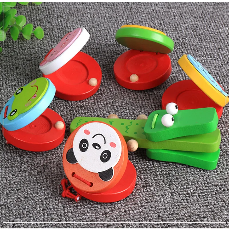 Cartoon Castanets Lovely Kids Child Baby Wooden Castanet Clapper Handle ...