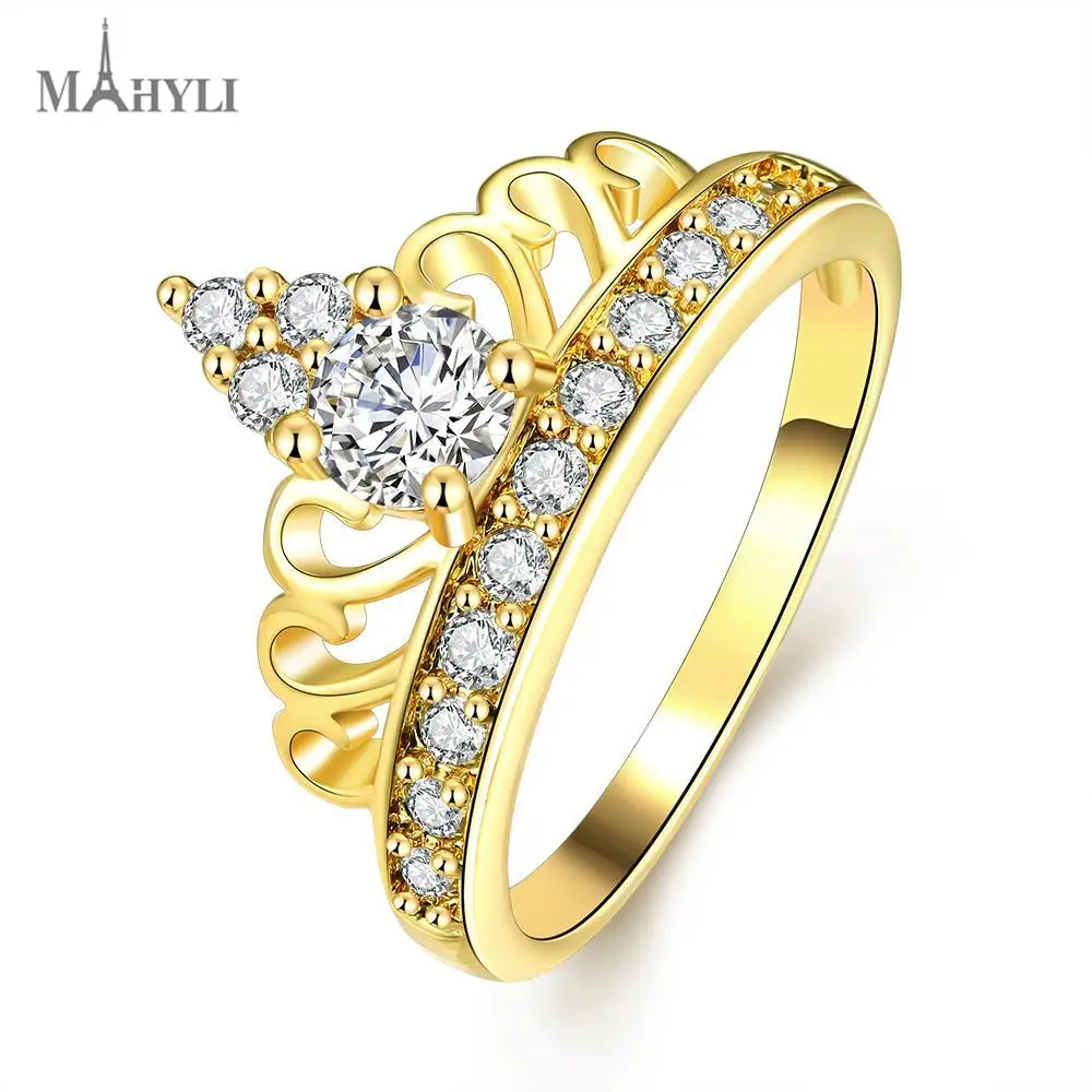 MAHYLIR Real 18K Gold plated crystal crown shape Rings for Women ...