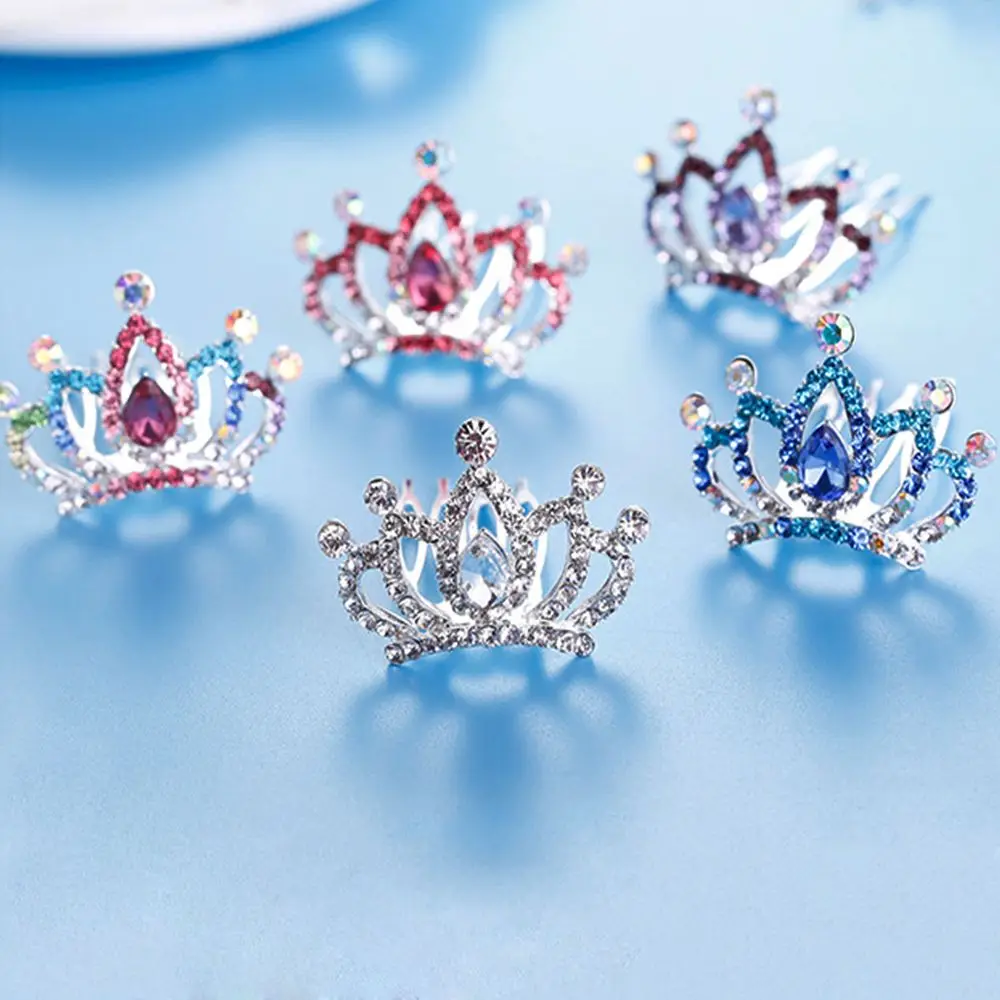 New Mini Cute Flower Crystal Rhinestone Princess Crown Hair Comb ...