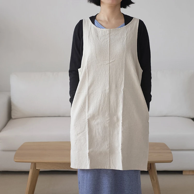 DREAMSOULE Free Lace Apron White Pure Color Linen Household Apron ...