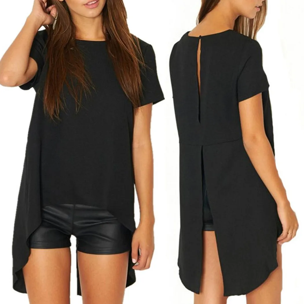 New Women Short Sleeve T Shirt Women Chiffon Asymmetric Sexy Backless T ...