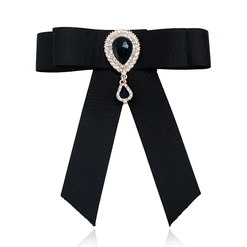 Fashion Waterdrop Crystal Brooche Knot Ribbon Fabric Bow Brooches Neck