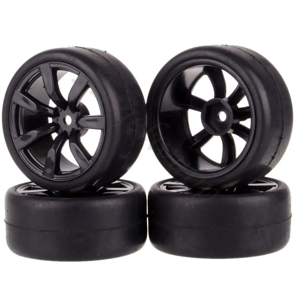 4pcs 1/10 On Road Car Tires 26*64MM Plastic Wheel Rim Rubber Tyre for ...