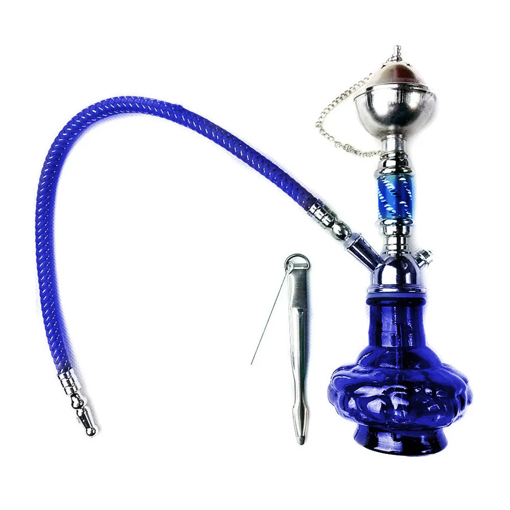 Silver + Blue Mini glass hookah Portable Shisha Water hookah smoking Pipe with hose hookah Free ...