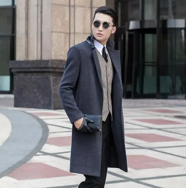 2019 autumn fashion No buttons mens woolen coats man long coat men ...