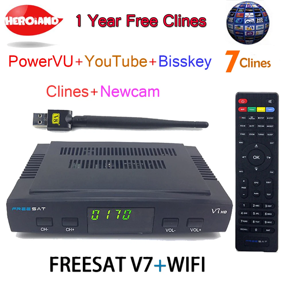Freesat V7 HD Satellite Receiver +1 Year Europe Spain C lines 7 Clines ...