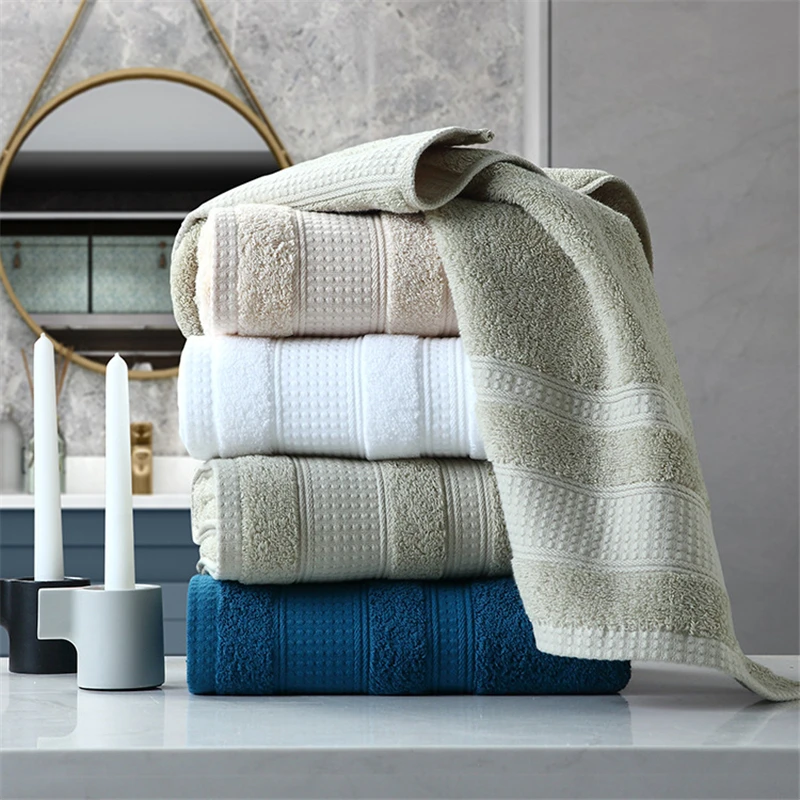 3 Pieces Thick Solid Color Blue White 100 Cotton Soft Towel Set