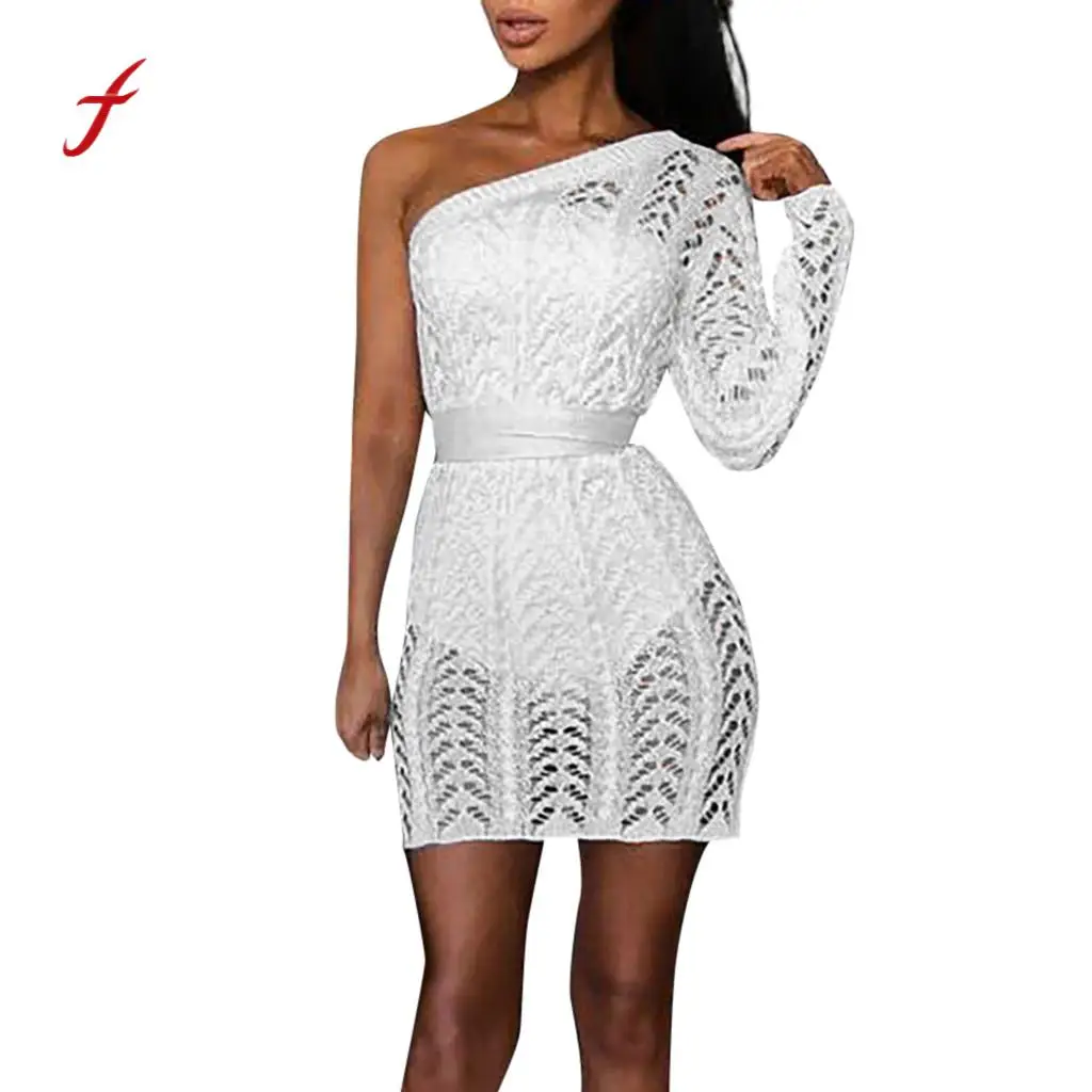 2019 New Arrival Vestido Mulheres Sólidos Um Ombro Único Manga Comprida