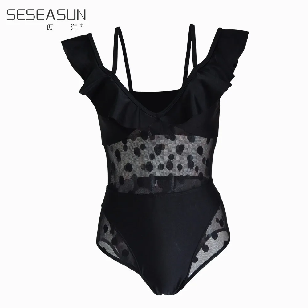 SESEASUN Cover Up One Piece Swimwear Thong Transparent Mesh Lace ...