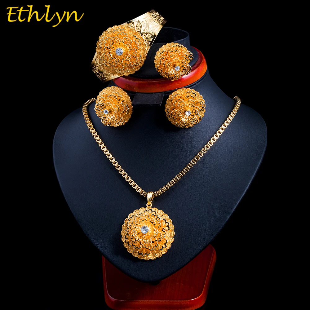 Ethlyn 2017 Flower Shape Ethiopian Women Jewelry Sets Gold Color ...