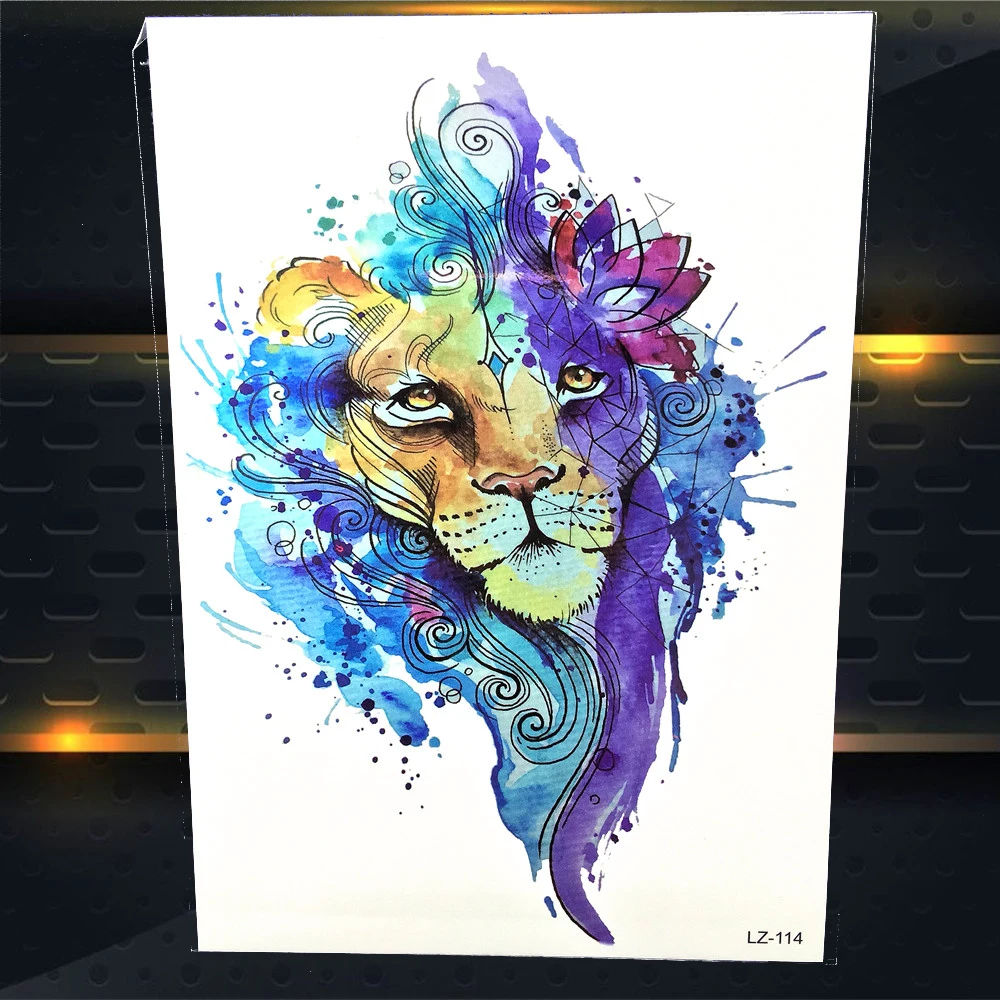 25 Style Geometric Blue Lion Design Body Art Tattoo Stickers Women ...