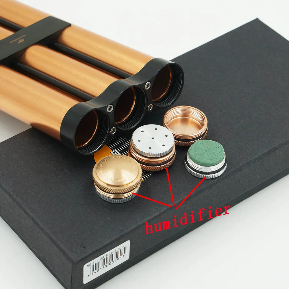 Black Alloy Metal Travel Cigar Holder 3 Tube Humidor With Humidifier ...