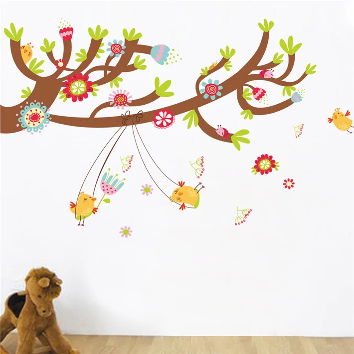 birds swinging on the branch xl wall stickers animals diy removable pvc ...