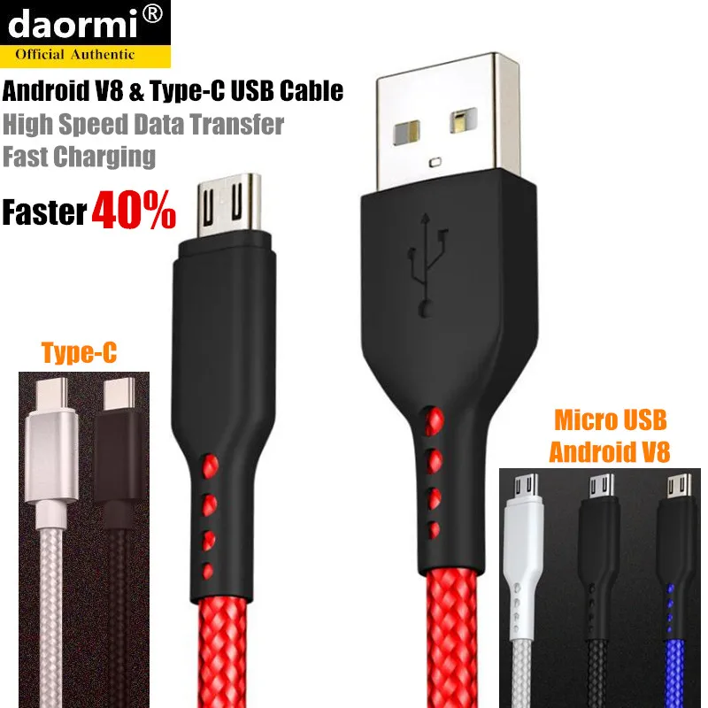 Type C Micro USB Android V8 Data Cable Nylon Weave Full Copper Core ...