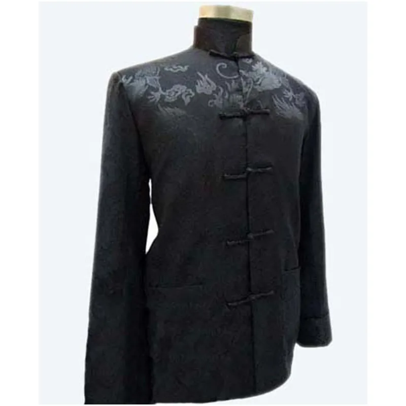 Black Chinese National Trend Men's Rayon Coat Mandarin Collar Jacket ...