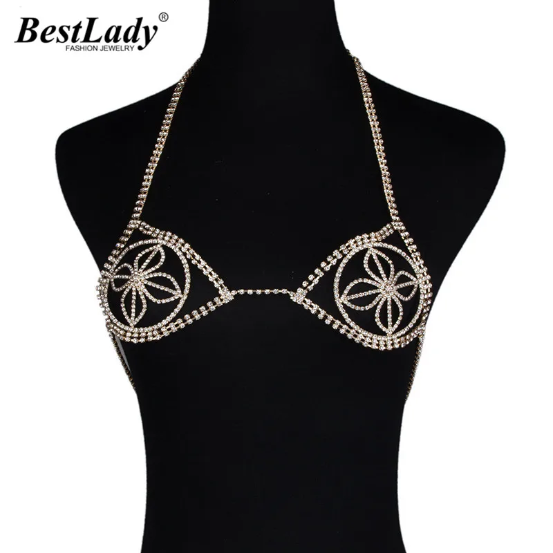 Best Lady Fashion Jewelry Bra Necklace Luxury Rhinestone Flowers
