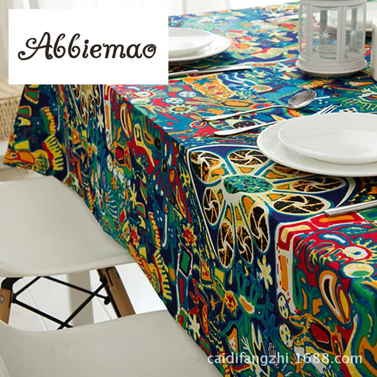 Abbiemao Southeast Asian Style Table Cloth Linen Cotton Table Cover For