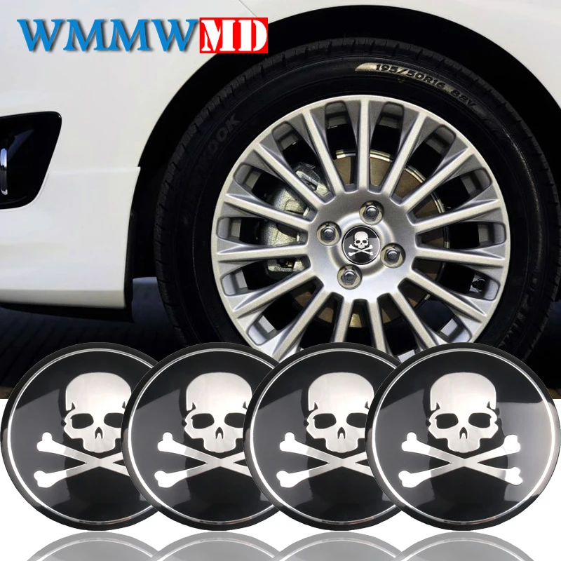 4pcs 56mm Aluminum Black Skull Auto Car Wheel Center Hub Caps Cover ...