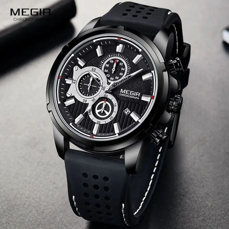 MEGIR reloj analógico con correa de silicona para hombre, accesorio de ...
