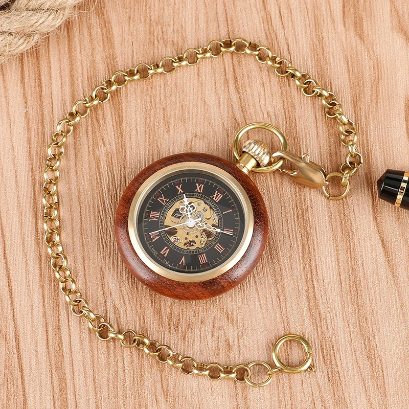 Unique Pocket Watch Mechanical Hand Winding Watches Men Wood Around ...