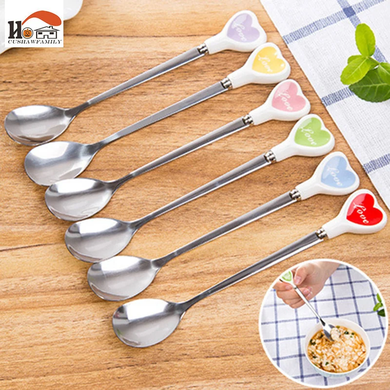 1pcs Delicate stainless steel ceramic handle milk coffee spoon cute ...