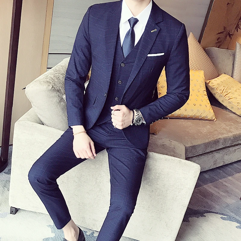 Left ROM 2018 Trend Slim Cotton Stripe Men's Suits/Grooms Groomsmen ...