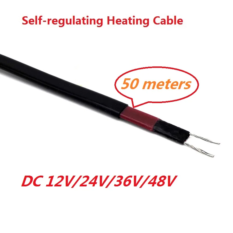 50 Meters Low Voltage Self-regulating Heating Cable DC 12V 24V 36V 48V ...