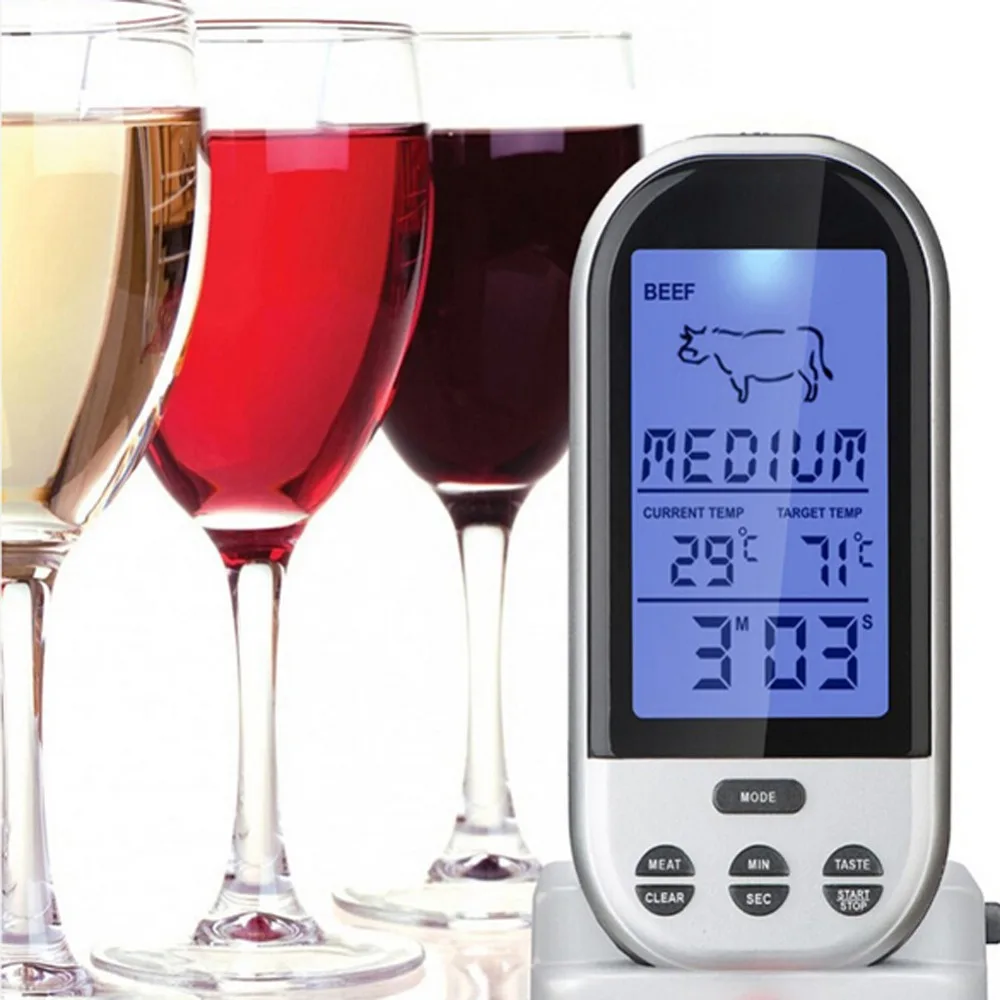 Wireless Remote Digital Kitchen Thermometer For BBQ Grill Meat Oven ...