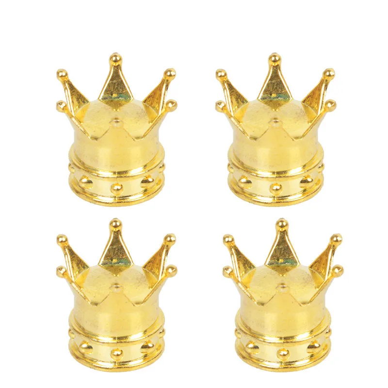 4pcs Crown Car Bicycle Valve Wheel Tire Cap Gold ABS & Copper Material ...