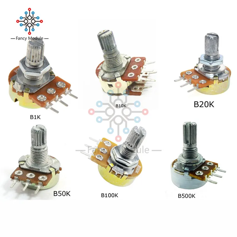 5 Pcs/lot Potentiometer Resistor 1k 10k 20k 50k 100k 500k Ohm 3 Pin ...