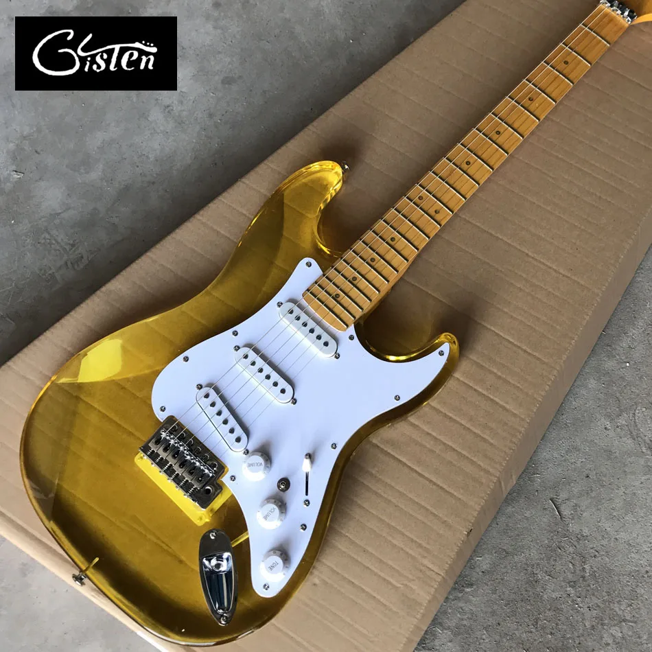New Arrival yellow Acrylic body Electric Guitar with With lights, Maple ...