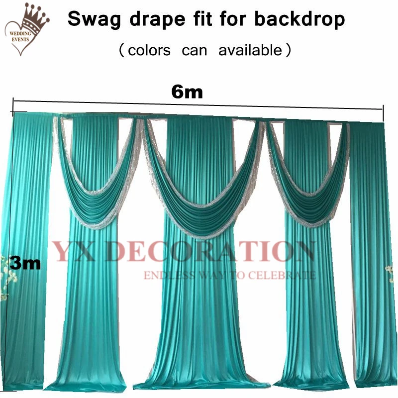 Turquoise Color Swag Drapery Valance With Silver Sequin Only For ...
