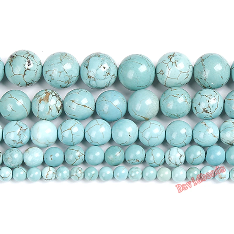 Natural Stone Blue Turquoises Round Beads For Jewelry Making 15.5 ...