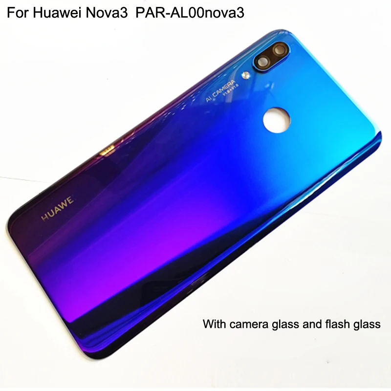 Funda trasera para Huawei nova3 PAR AL00, carcasa de batería trasera con lente de cristal Flash ...