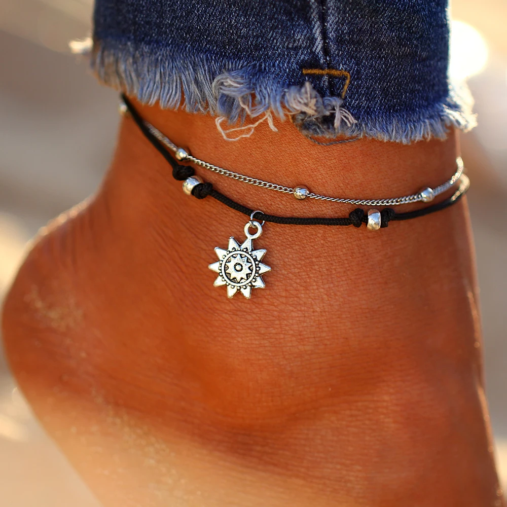 Silver Color Sun Shape Beads Summer Foot Chain Jewelry | Muduh Collection